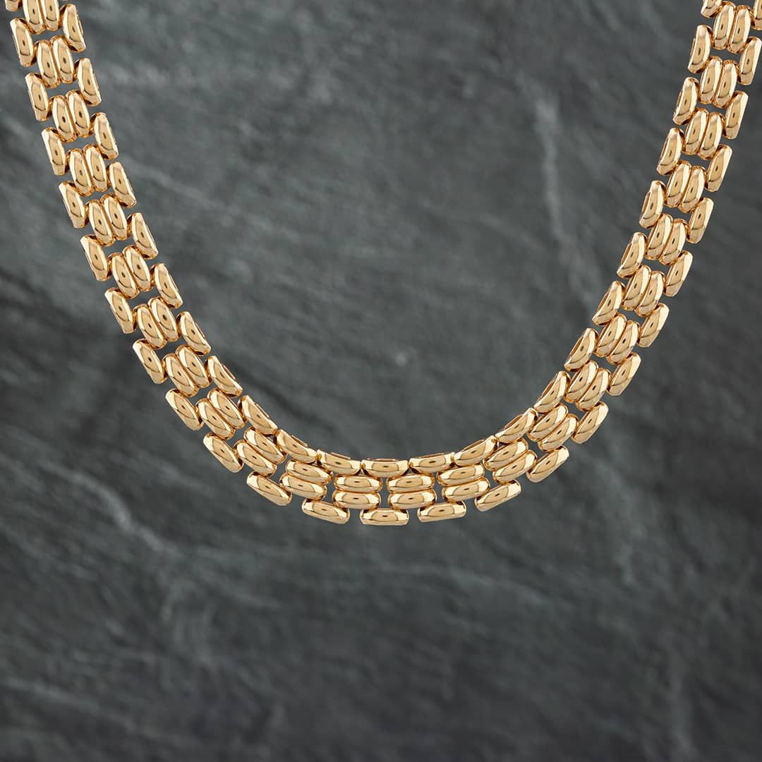Second Hand 9ct Yellow Gold Four Row Brick Link 16 Inch Collarette ...