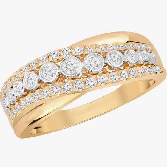 9ct Yellow Gold 0.50ct Diamond Three Row Crossover Ring - thbaker.co.uk