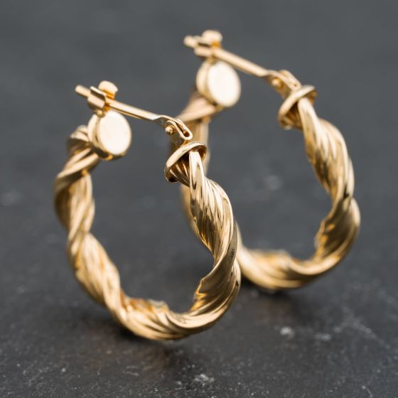 Second Hand Yellow Gold 21.2mm Twist Hoop Earrings 41173629 - thbaker.co.uk