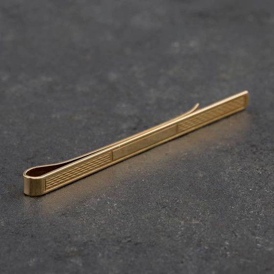 Second Hand 9ct Gold Engine Turn Pattern Tie Slide - thbaker.co.uk