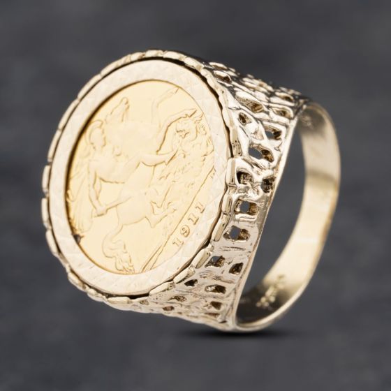 Second Hand Yellow Gold 1911 Half Sovereign Coin Ring 41201179 ...