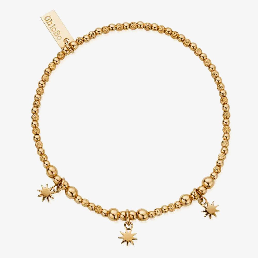 ChloBo GBFB3357 Gold Beaded Star Charm Bracelet - thbaker.co.uk