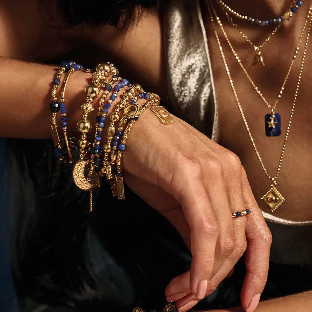 ChloBo GR2S Mini Rice Gold Plated Sodalite Beaded Ring - thbaker.co.uk