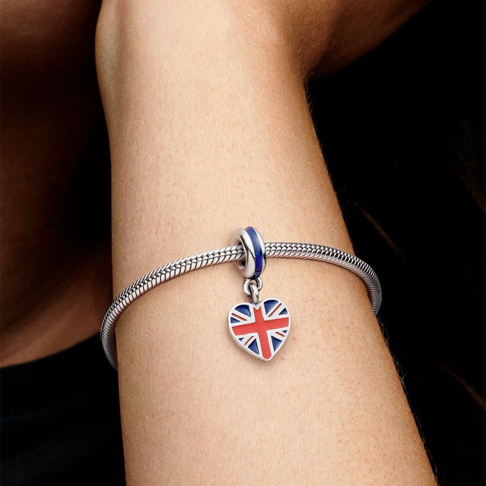 PANDORA 791512ENMX Sterling Silver Heart Great Britain Flag Dangle ...