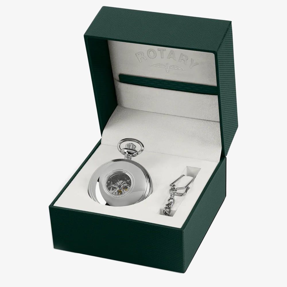 Rotary RP00726/01 Heritage White Dial Skeleton Pocket Watch - thbaker.co.uk