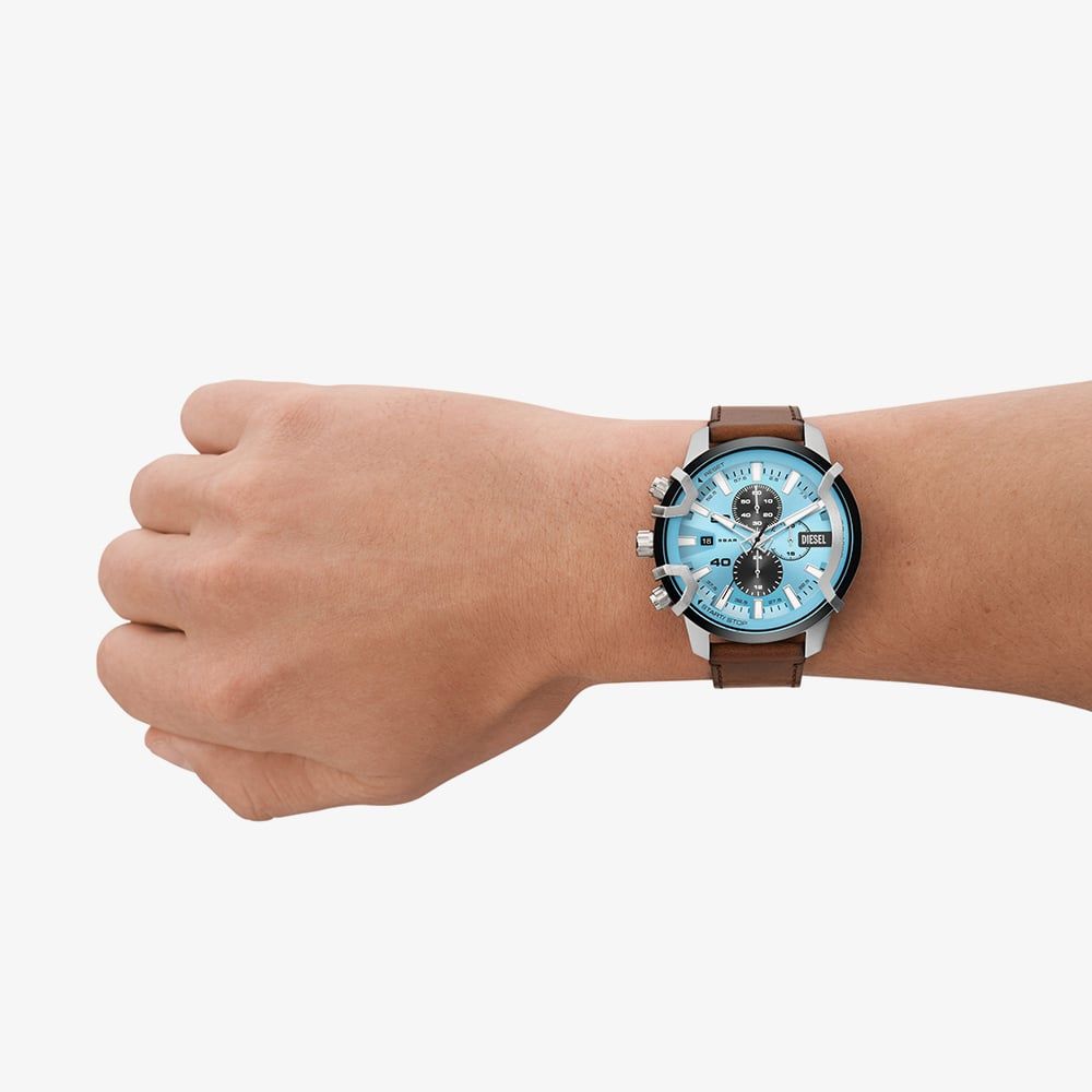 Diesel DZ4656 Mens Griffed Blue Chronograph Leather Strap Watch ...