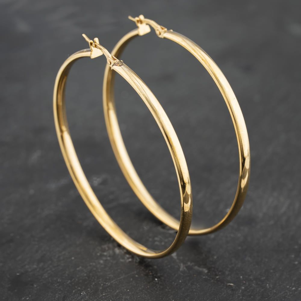 Second Hand 9ct Yellow Gold 50mm Extra Large Plain Hoop Earrings ...