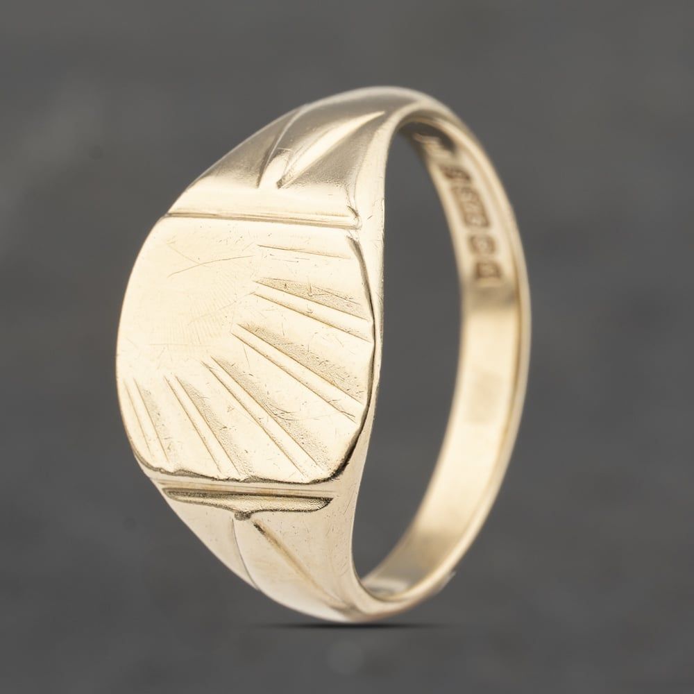 Second Hand Vintage 9ct Yellow Gold Sunray Signet Ring 41342098 ...
