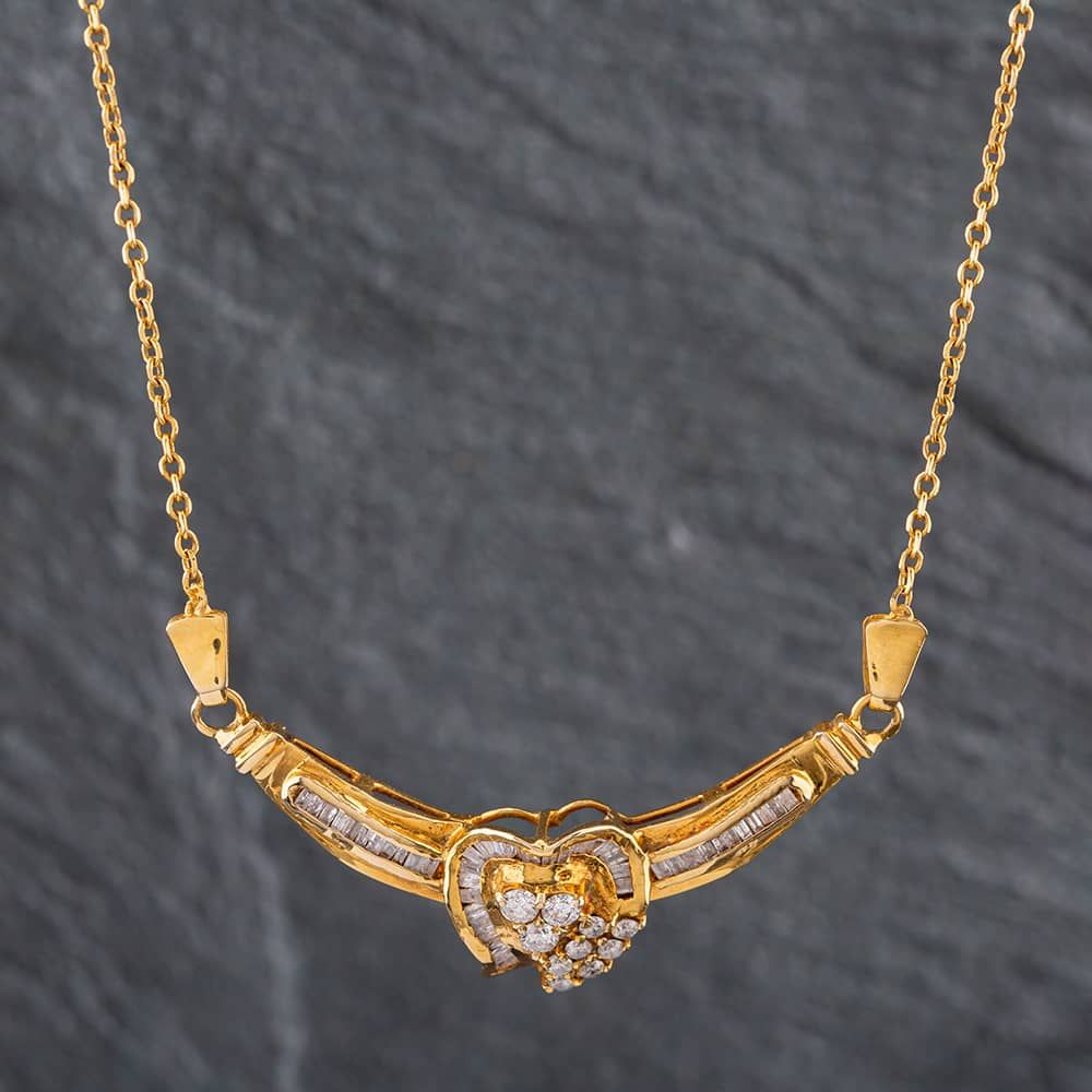 Second Hand 9ct Yellow Gold Diamond Collarette Pendant & 16 Inch Trace ...