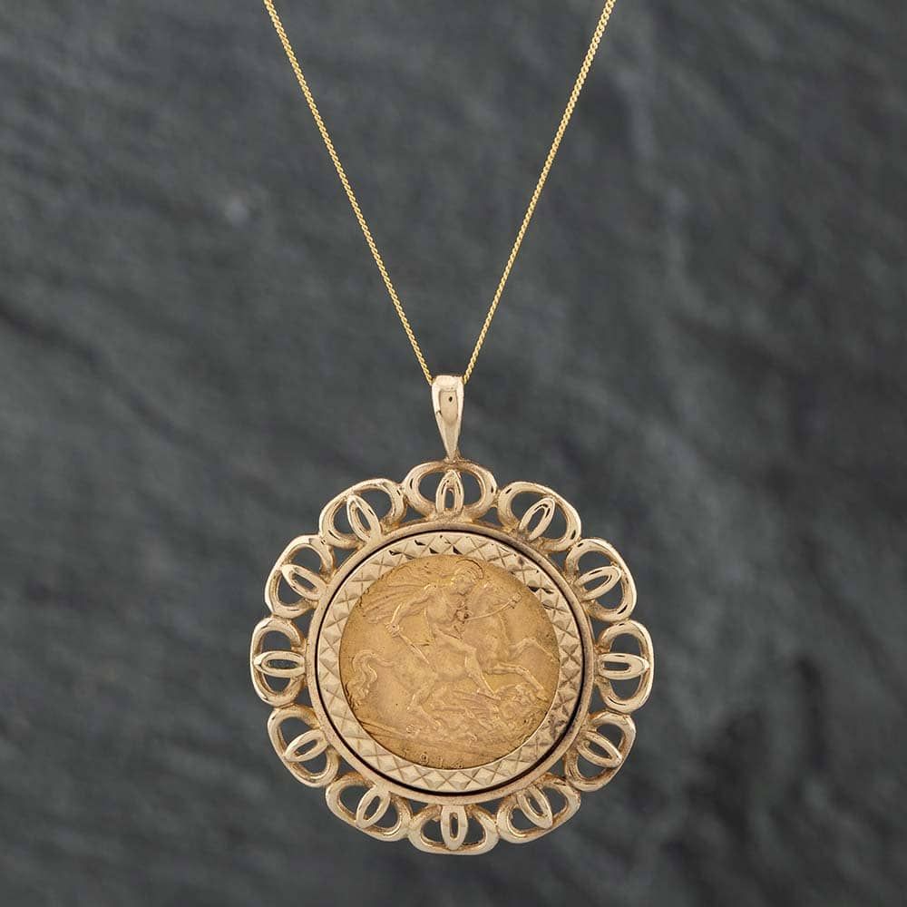 Second Hand 9ct Yellow Gold 1914 Half Sovereign Coin Keeper Pendant ...