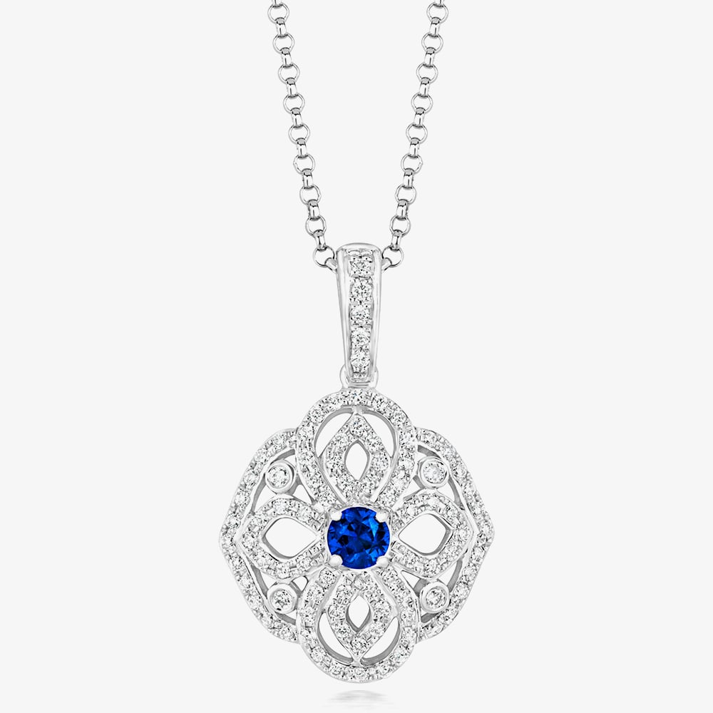 Tivon PW-0813-BS 18ct White Gold Sapphire Vintage Necklace - thbaker.co.uk