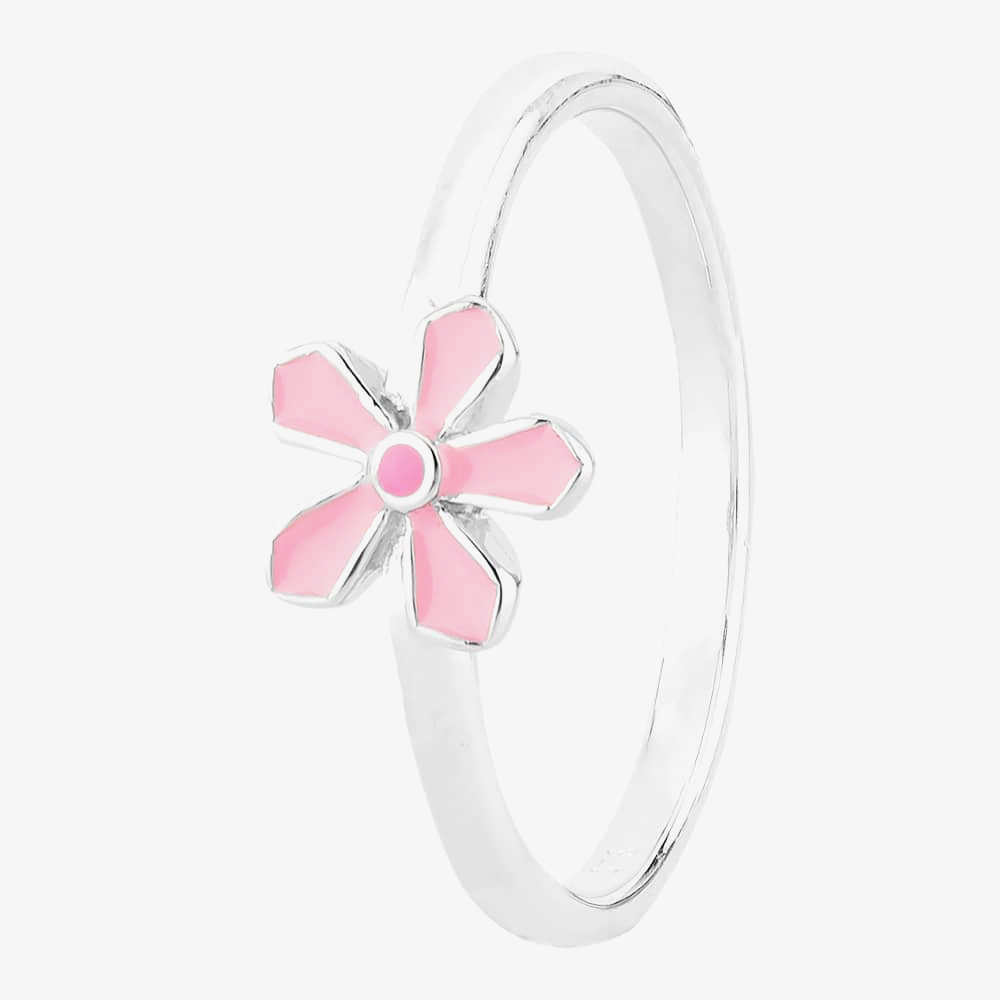 Fleur Kids Silver Pink Enamel Flower Ring AZR087804 - thbaker.co.uk