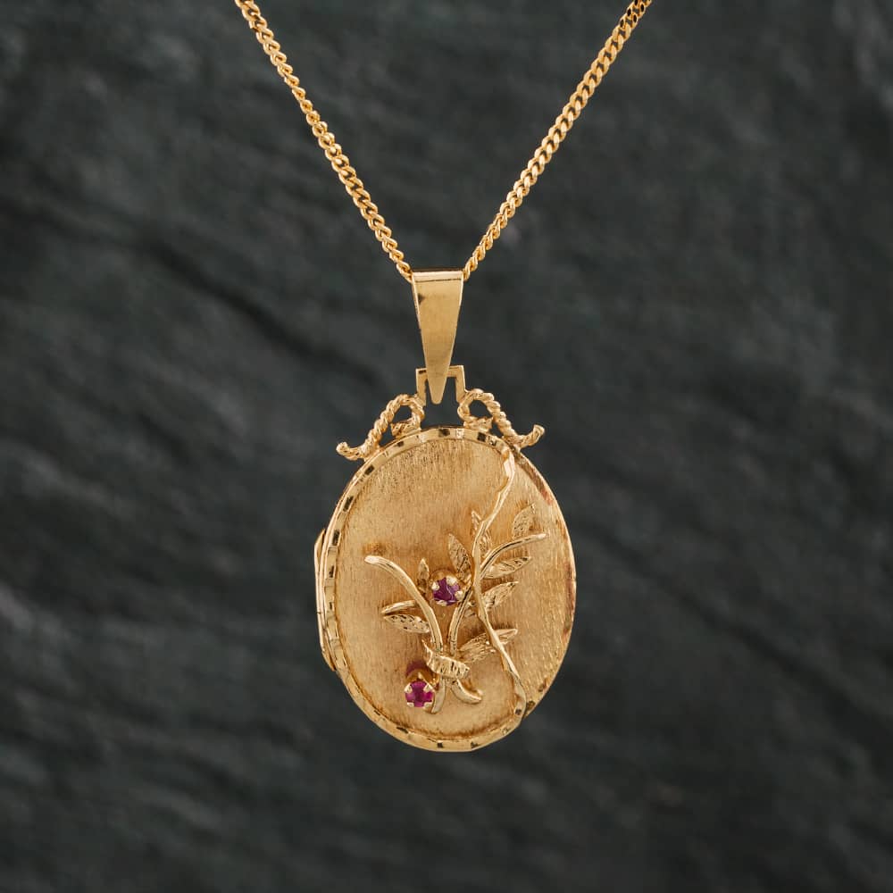 Second Hand 9ct Yellow Gold Ruby Fancy Locket Pendant & 18 Inch Curb ...