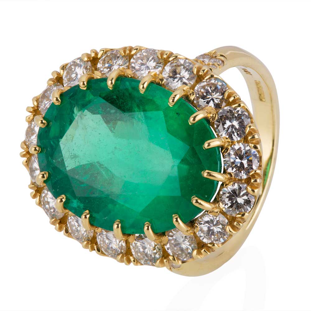 Second Hand 18ct Yellow Gold Emerald and Diamond Cluster Ring 4328167 ...