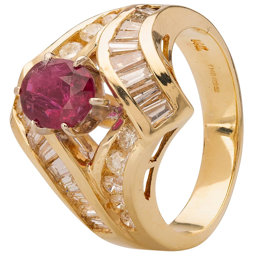Second Hand 9ct Yellow Gold Ruby and Diamond Ring 4328332 | T.H. Baker ...