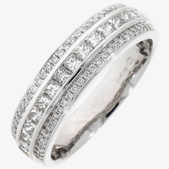 18ct White Gold Princess & Round Diamond Three Row Ring B755 - thbaker ...
