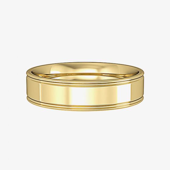 9ct Gold 5mm Flat 2 Line Court Shaped Wedding Ring - thbaker.co.uk
