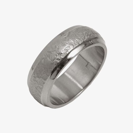 TI2 Titanium T.LR832.G 8mm D Shape Textured Bevel Edge Ring - thbaker.co.uk