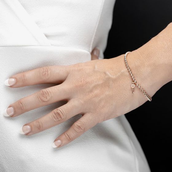 Isabella Verona Rose Gold Tone Beaded Heart Key Elastic Bracelet ...