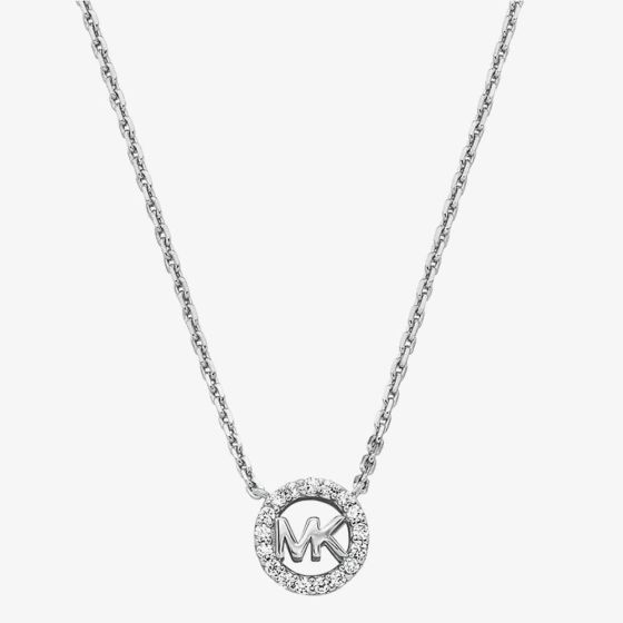 Michael Kors MKC1726CZ040 Silver Round MK Cubic Zirconia Necklace ...