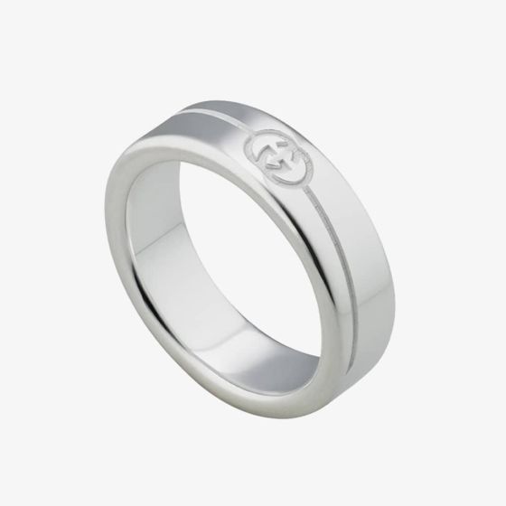 Gucci YBC774052001 Silver 6mm Engraved Interlocking Ring - thbaker.co.uk