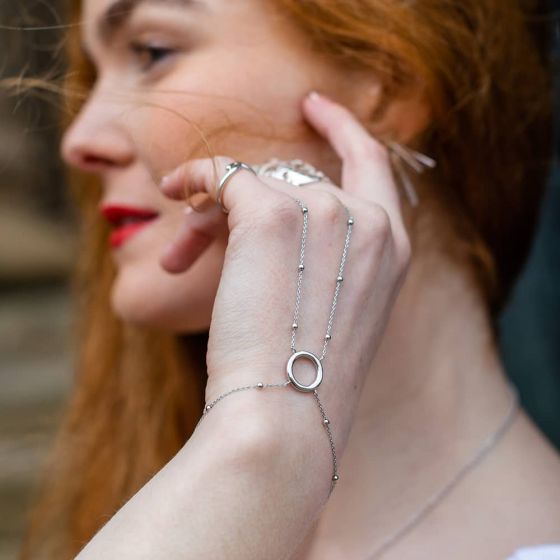 Lucy Quartermaine ADHC1 Silver Art Deco Halo Hand Chain Bracelet ...