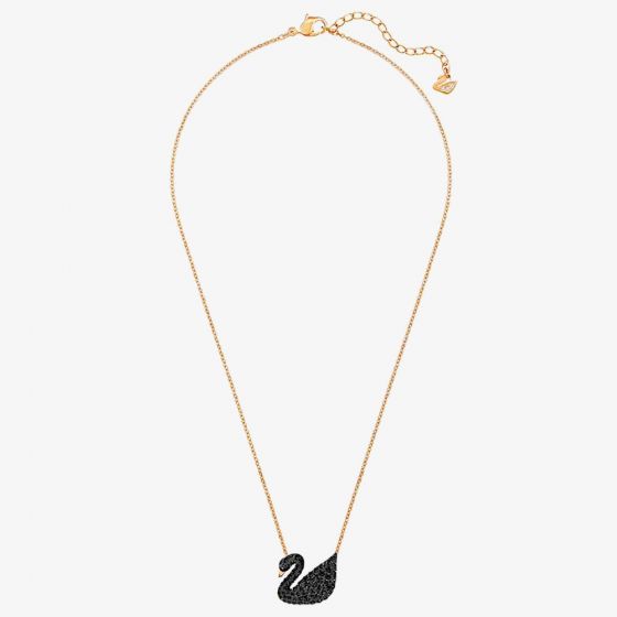 Swarovski Iconic Swan Gold Plated Black Crystal Necklace 5204134 | T.H ...