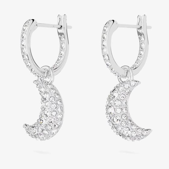 Swarovski 5666157 Luna White Rhodium Plated Dropper Earrings - thbaker ...