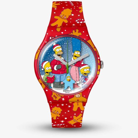 Swatch SUOZ361 Simpsons Winter Wonderland Red Gingerbread Watch ...