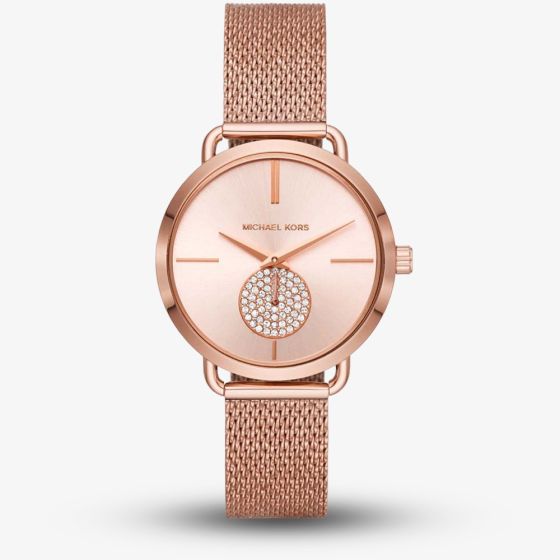 Michael Kors MK3845 Portia Mesh Rose Tone Bracelet Watch - thbaker.co.uk