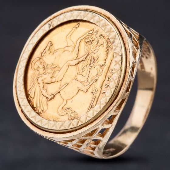 Second Hand 9ct Yellow Gold 1974 Half Sovereign Ring 4120075 | T.H ...