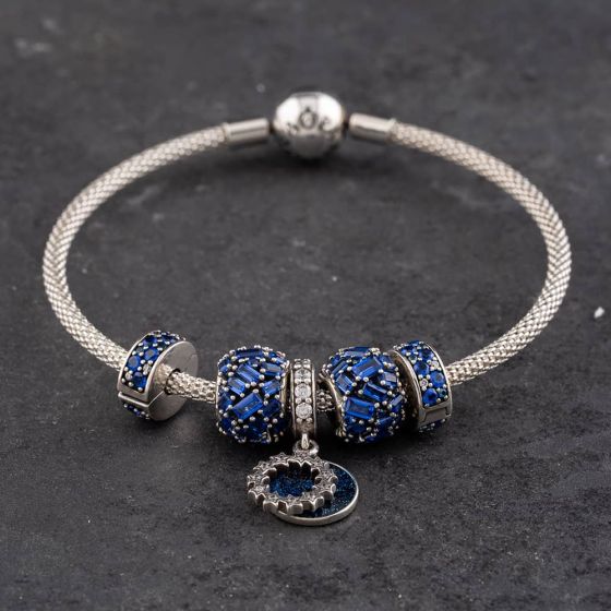 Second Hand Pandora Silver Cubic Zirconia Charm 21cm Plain Bangle ...