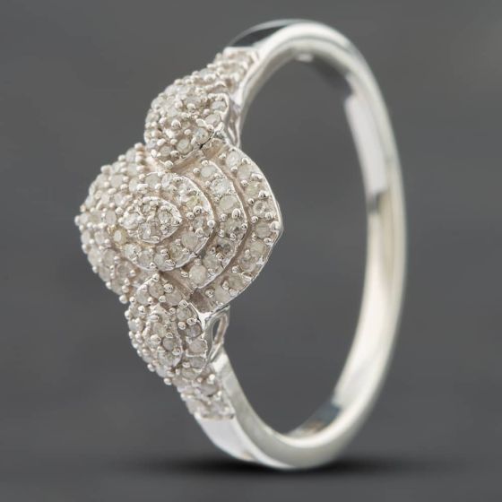 Second Hand Silver Brilliant Cut Diamond Cluster Ring 412501061 ...