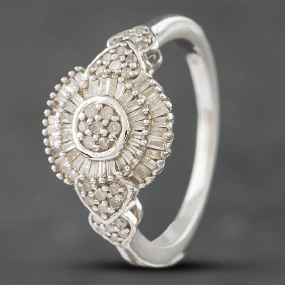 Second Hand Sterling Silver Diamond Cluster Ring - thbaker.co.uk