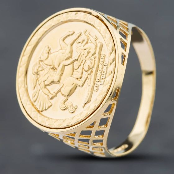 Second Hand 9ct Yellow Gold St George Coin Ring 41341269 - thbaker.co.uk