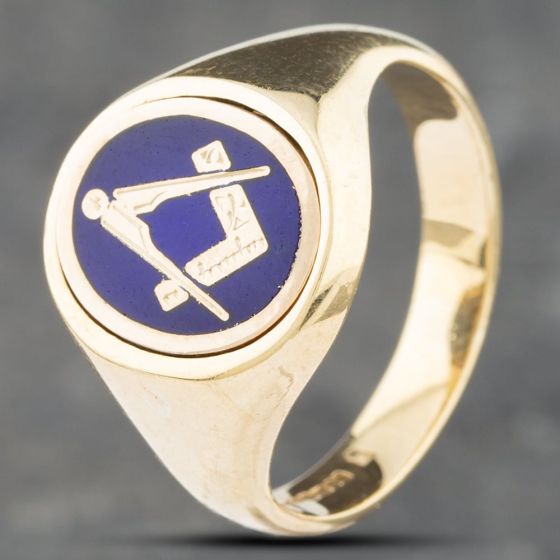 Second Hand 9ct Yellow Gold Lapis Lazuli Masonic Swivel Signet Ring ...