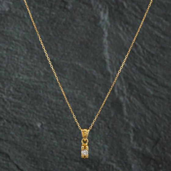Second Hand 18ct Yellow Gold Diamond Single Stone Pendant & 18 Inch ...