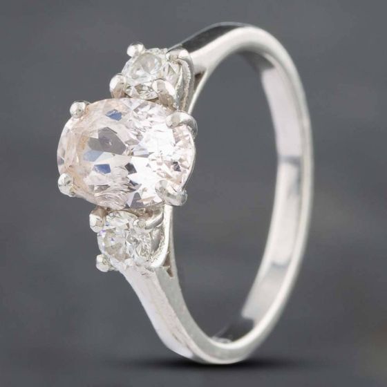 Second Hand Platinum Morganite & Brilliant Diamond 3 Stone Ring ...