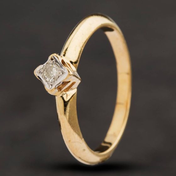 Second Hand 9ct Yellow Gold 0.05ct Brilliant Cut Diamond Solitaire Ring ...