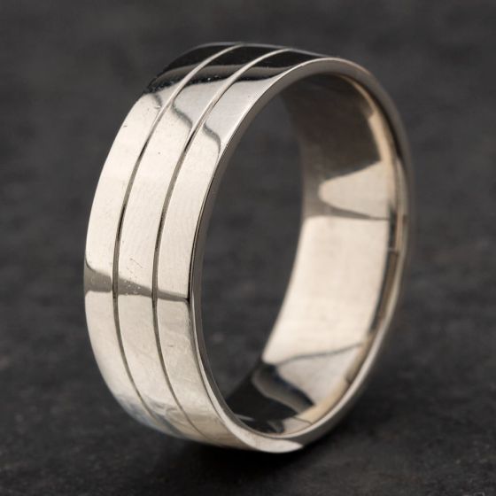 Second Hand Platinum Line Engraved 8mm Patterned Wedding Ring 4187413 ...