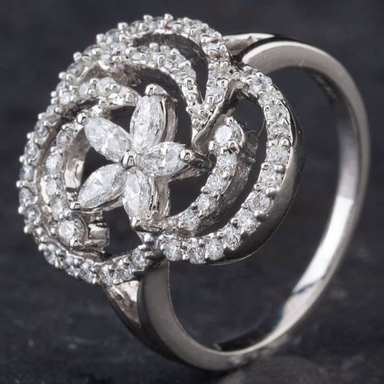 Second Hand 18ct White Gold Diamond Openwork Swirl Design Cluster Ring ...