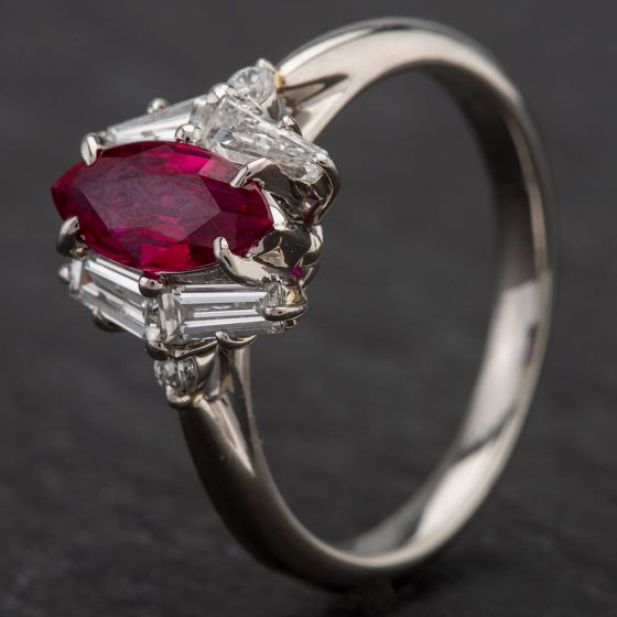 Second Hand Platinum Marquise Cut 0.93ct Ruby & Diamond Ring - thbaker ...