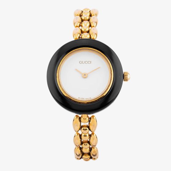 Second Hand Gucci Gold Plated Bracelet Watch with 11 Interchangeable Bezels 11/12.2 - Est. 1888 ...