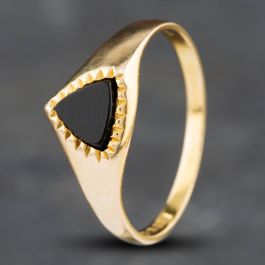 Second Hand 9ct Yellow Gold Onyx Triangle Signet Ring 41102138 ...