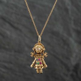 Second Hand 9ct Yellow Gold Cubic Zirconia Ragdoll Pendant & 18 Inch ...