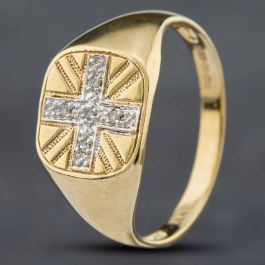 Second Hand 9ct Yellow Gold Diamond Union Jack Signet Ring 41341238 ...