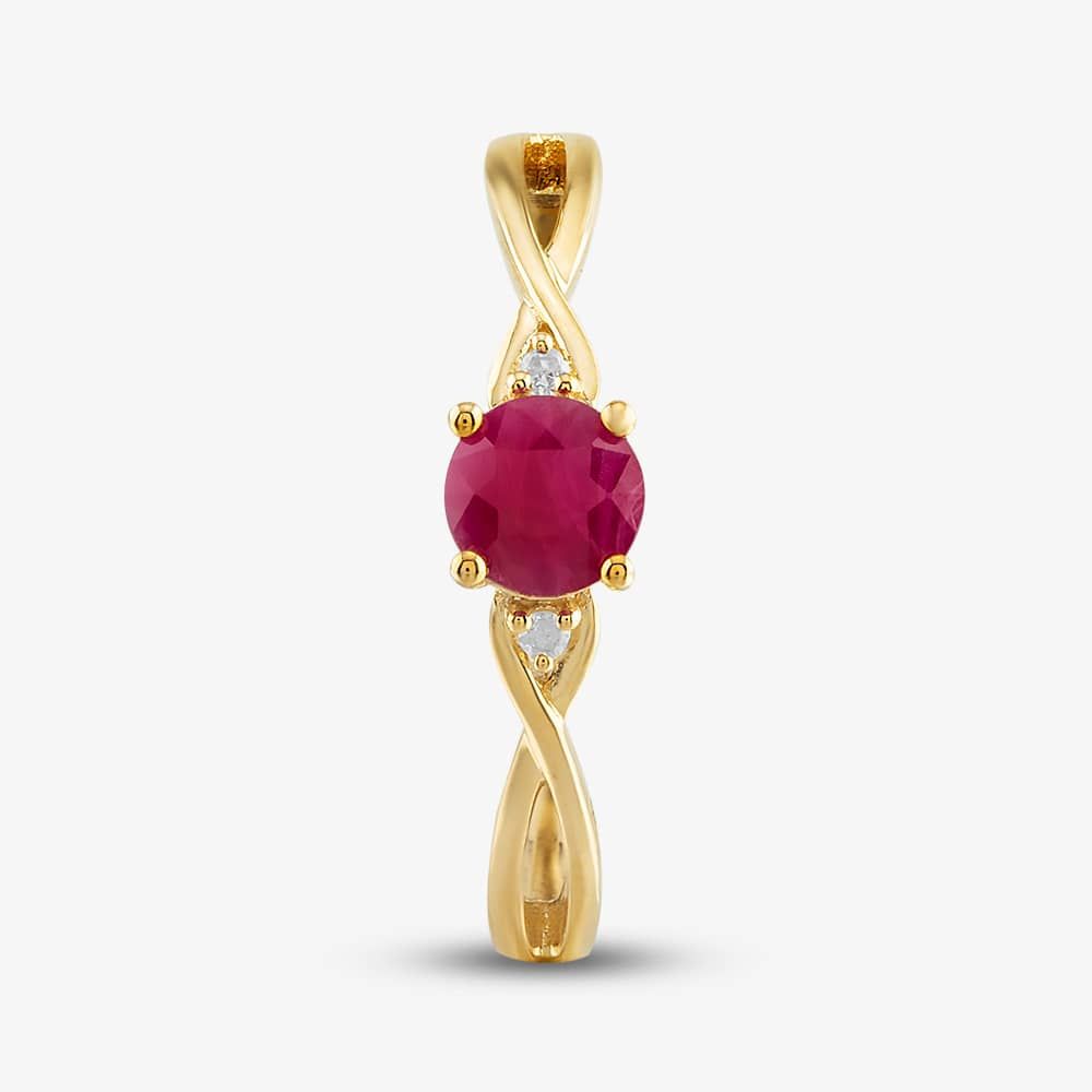 9ct Yellow Gold Ruby & Diamond Crossover Ring OJR1702-R - thbaker.co.uk