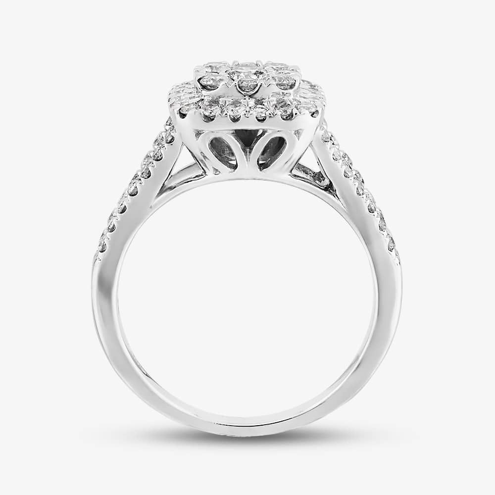 9ct White Gold 1.00ct Diamond Shouldered Square Cluster Ring - thbaker ...