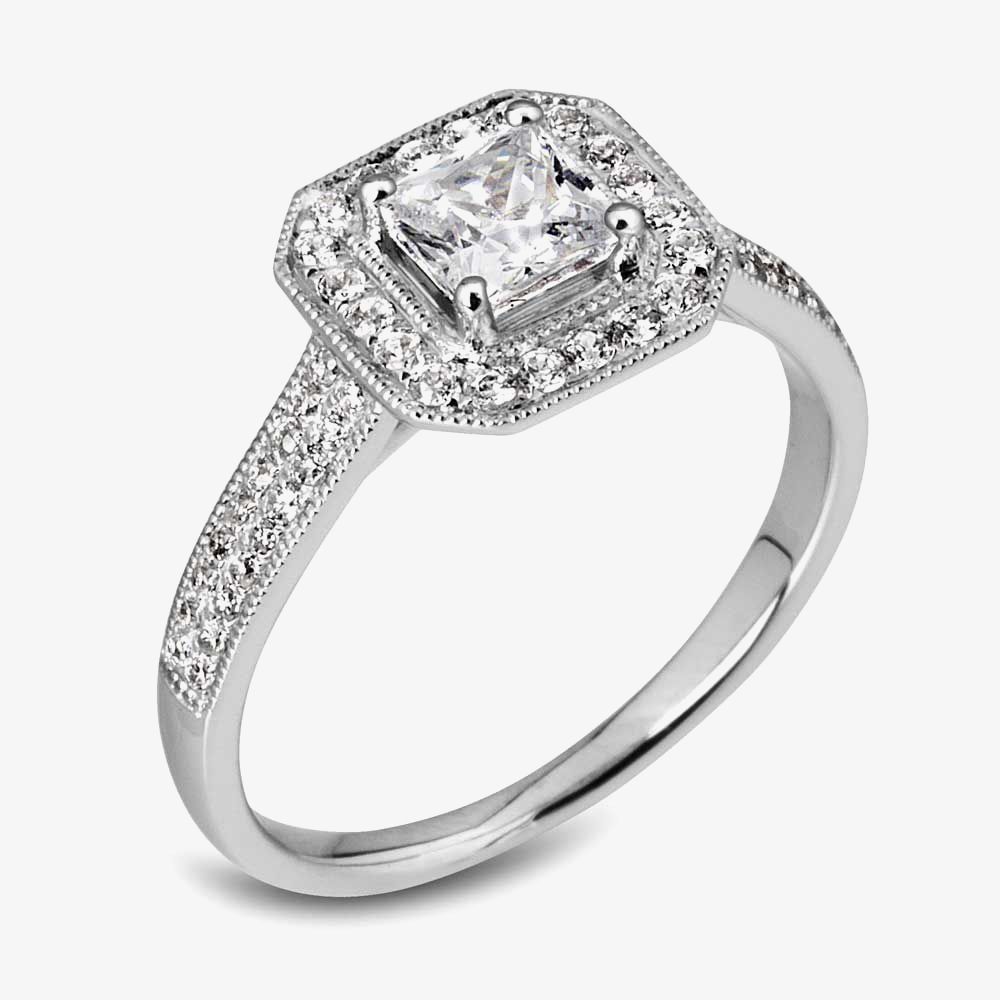 18ct White Gold Princess Cut Diamond Cluster Ring - thbaker.co.uk