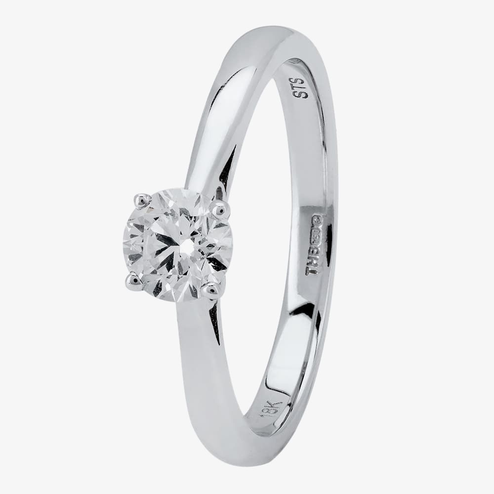 18ct White Gold Four Claw Basket-Set Diamond Solitaire Ring - thbaker.co.uk